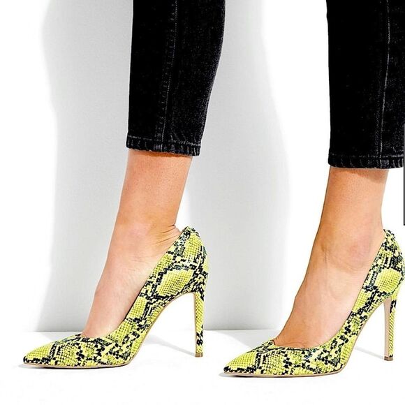 Guess | Shoes | Guess Neon Yellowsnakeskinprintheeledpumps | Poshmark